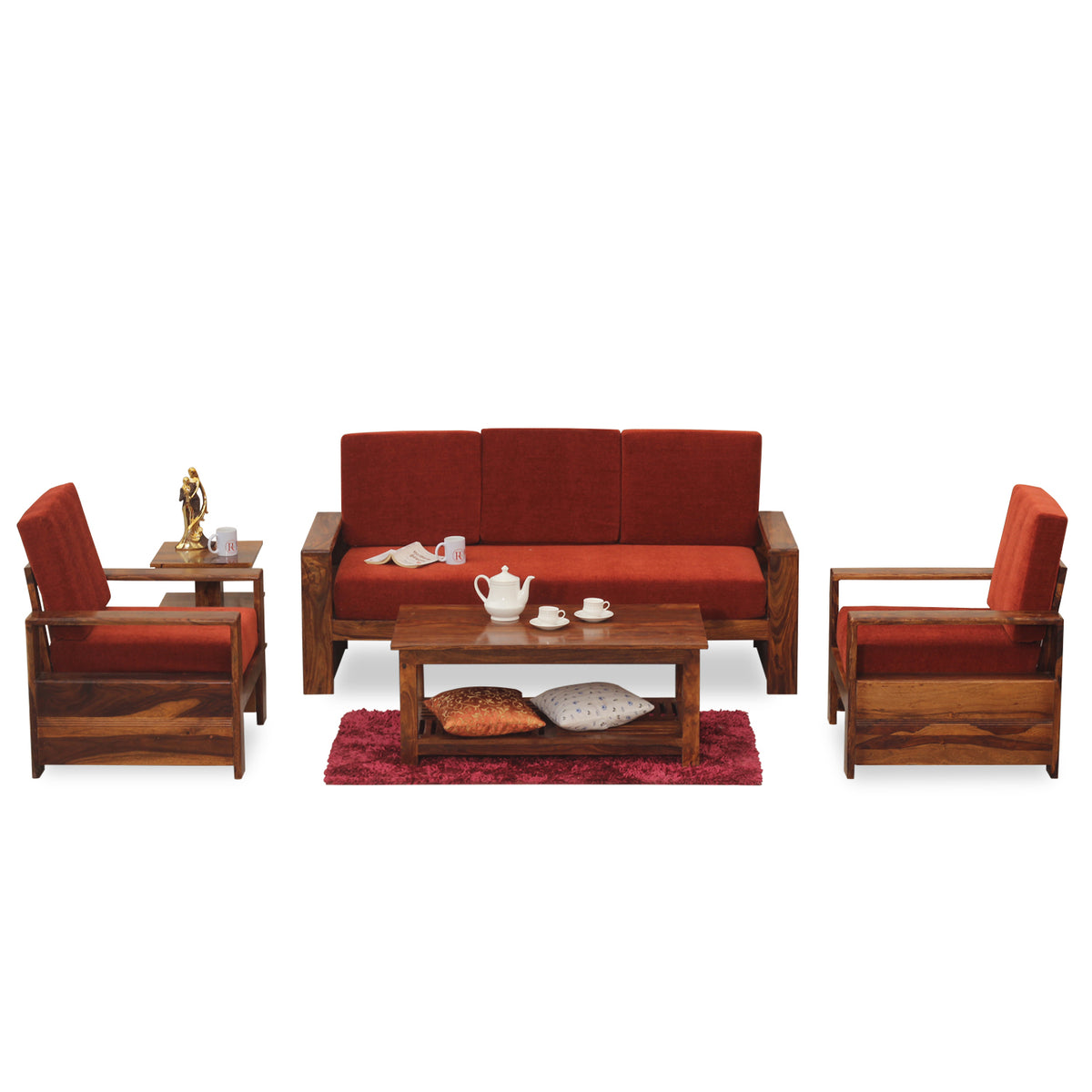 Ravishing Solid Wood Five Seat Sofa Set (3+1+1) In Honey Oak Finished